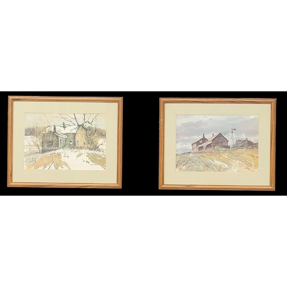 Art | Lot Of 2 Rw Ware Watercolor Prints Of Farmhouses Professionally ...